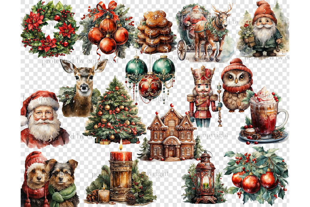 Christmas Watercolor Clipart Set | Santa Claus Graphics PNG - So Fontsy
