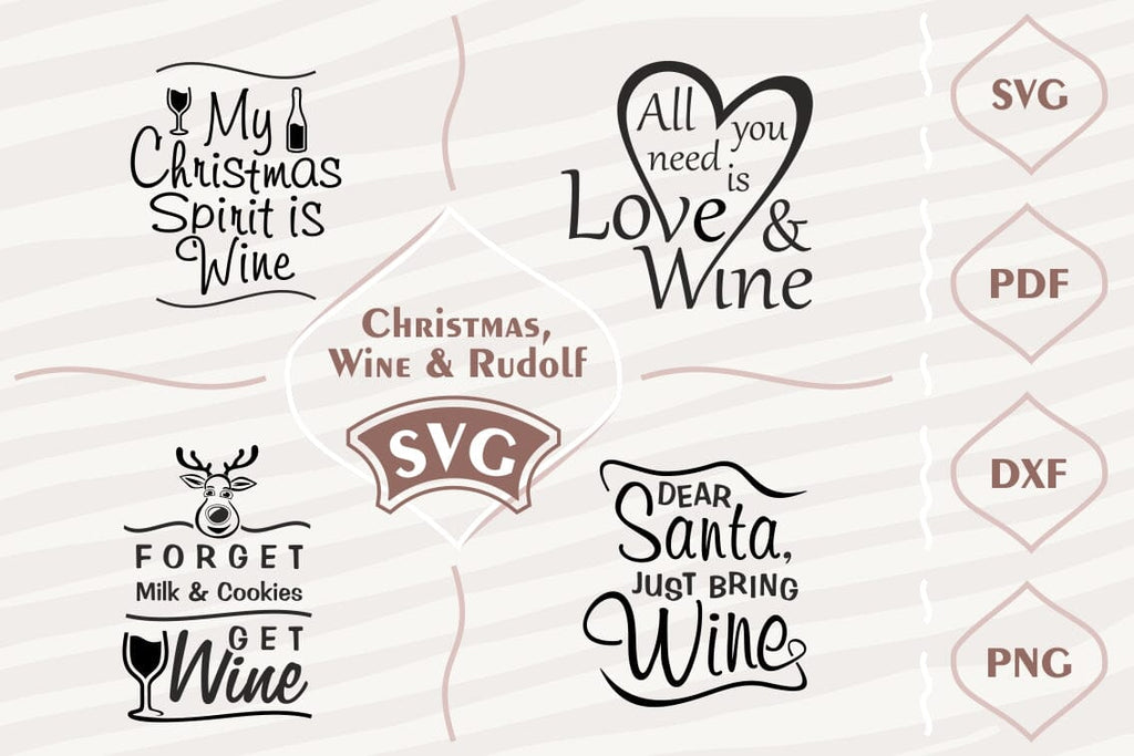 Christmas, Wine and Rudolf- SVG bundle - So Fontsy