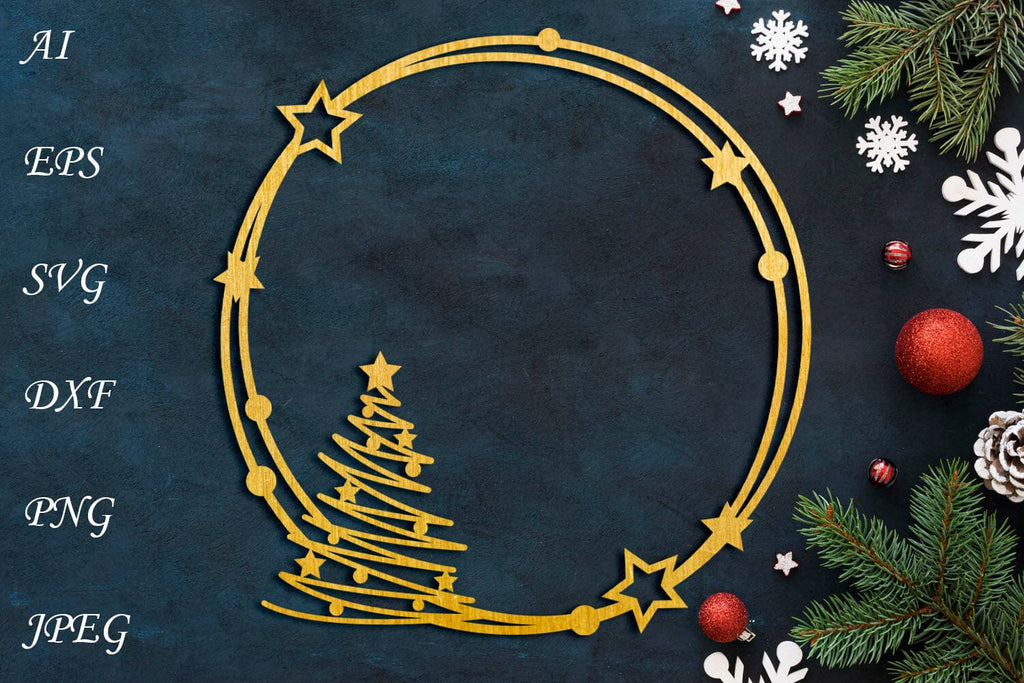 Christmas wreath svg, Holidayborder papercut, Monogram frame - So Fontsy