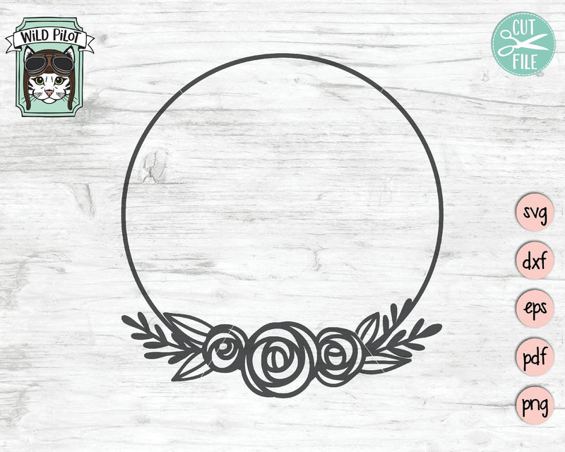 Circle Floral Monogram Frame SVG Cut File - So Fontsy