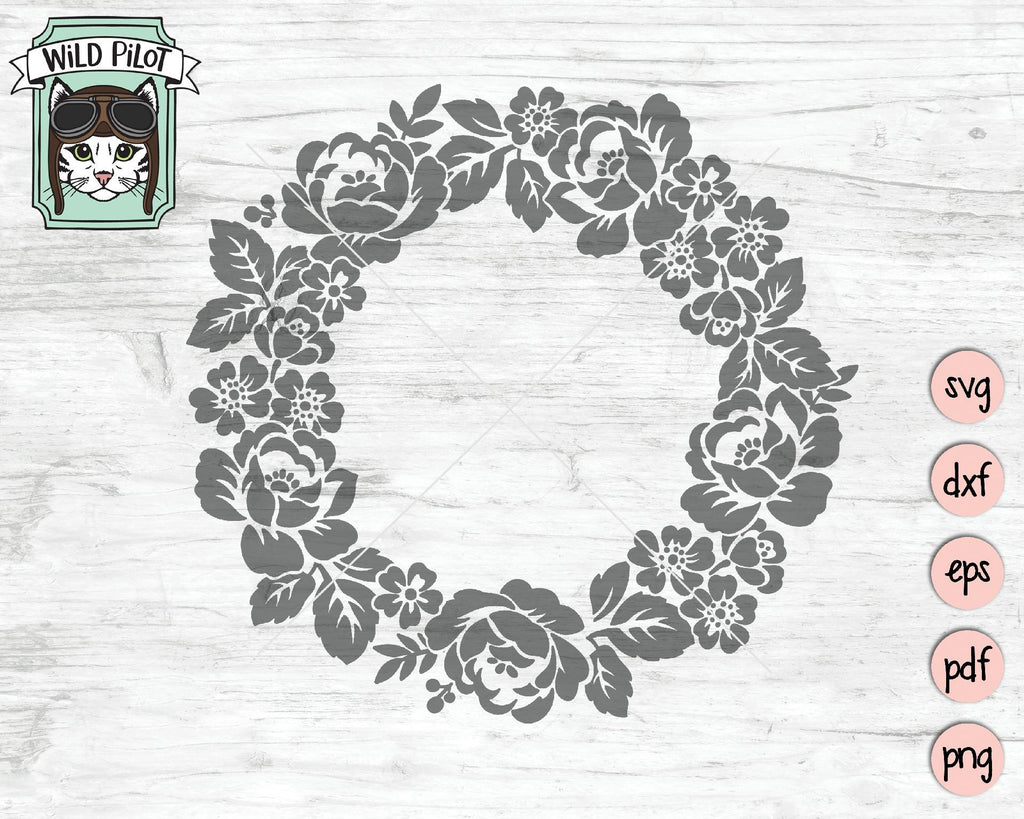 Circle Floral Monogram Wreath Frame SVG Cut File - So Fontsy