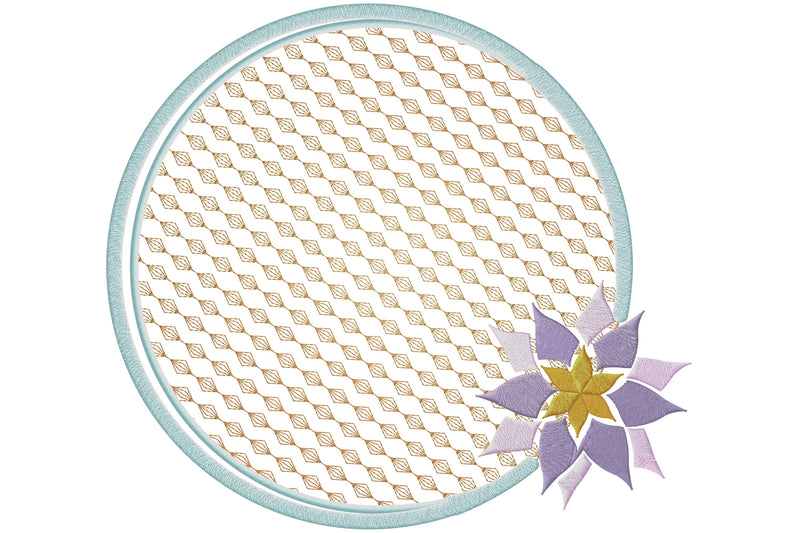 Circle monogram frame with flower machine embroidery - So Fontsy