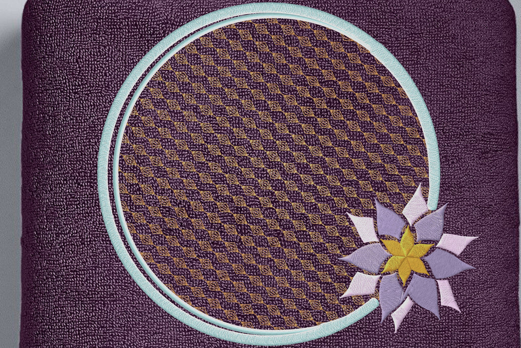 Circle monogram frame with flower machine embroidery - So Fontsy