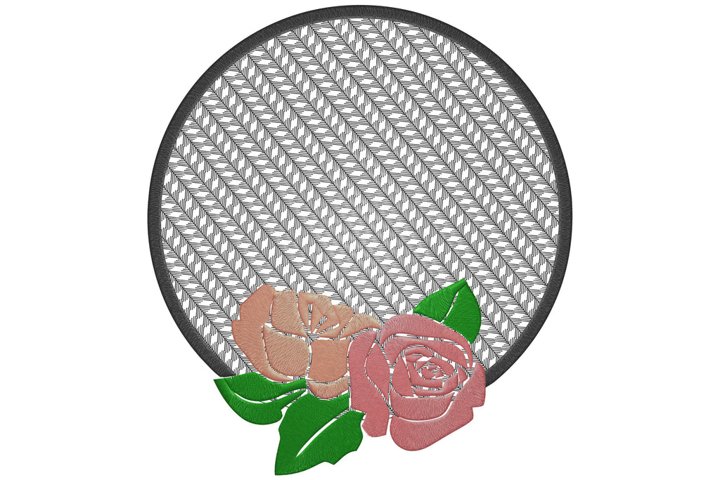 Circle monogram frame with rose, machine embroidery - So Fontsy