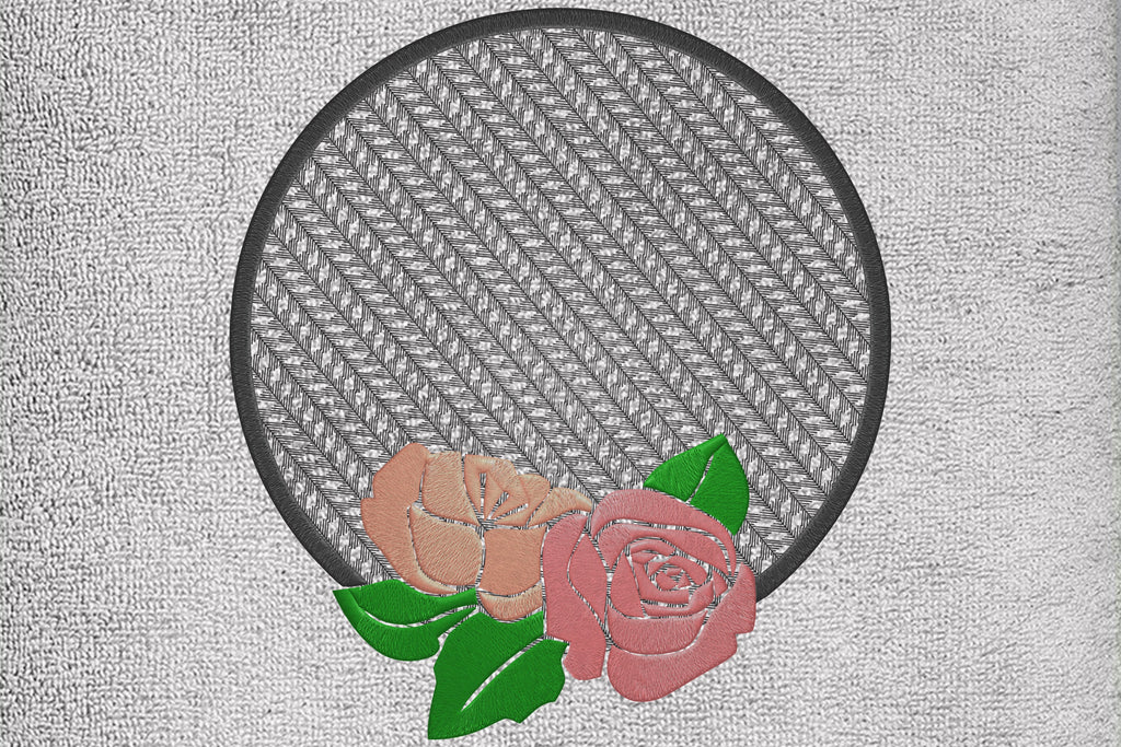 Circle monogram frame with rose, machine embroidery - So Fontsy
