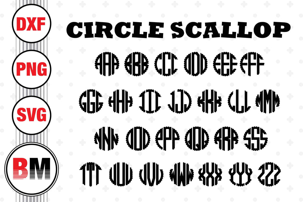 Circle Scallop Letter Monogram SVG, PNG, DXF Files - So Fontsy