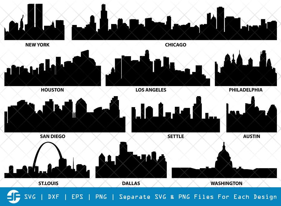 Cities Of USA SVG Cut Files | City SVG | Silhouette Bundle - So Fontsy