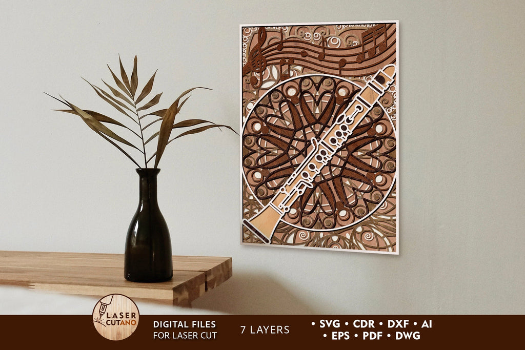 CLARINET Music Cut Template, Wall Decor - So Fontsy