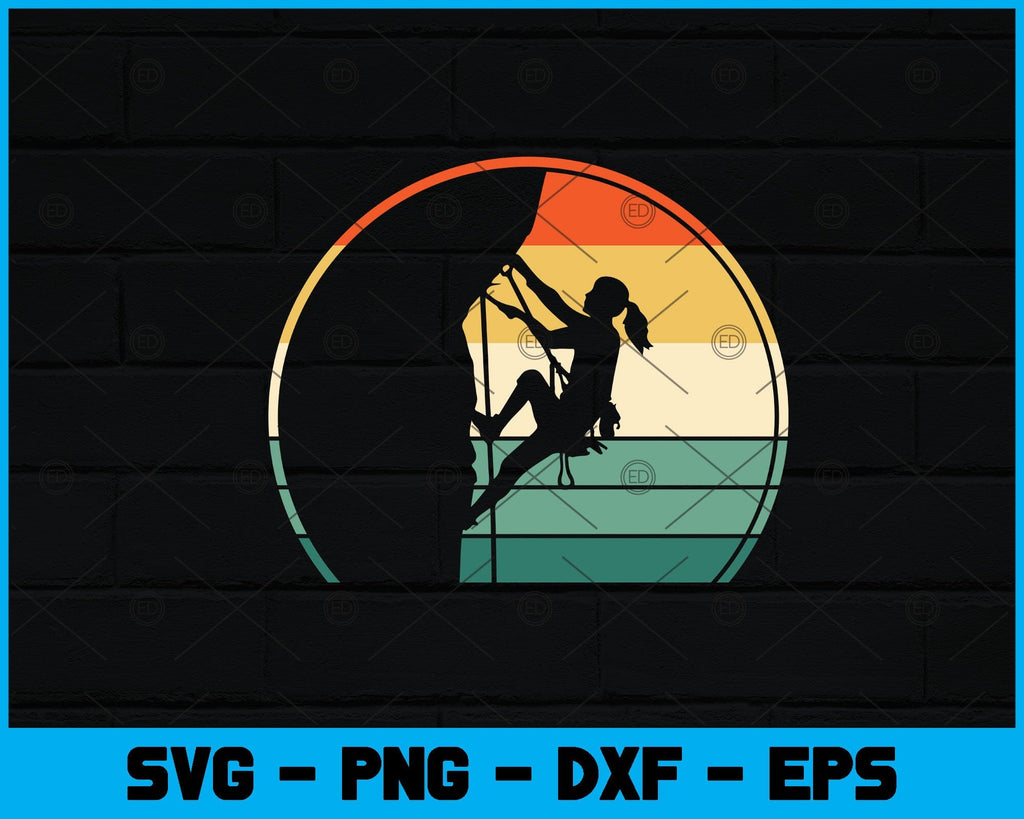 Climbing Bouldering Climber Girl Retro Svg Design - So Fontsy