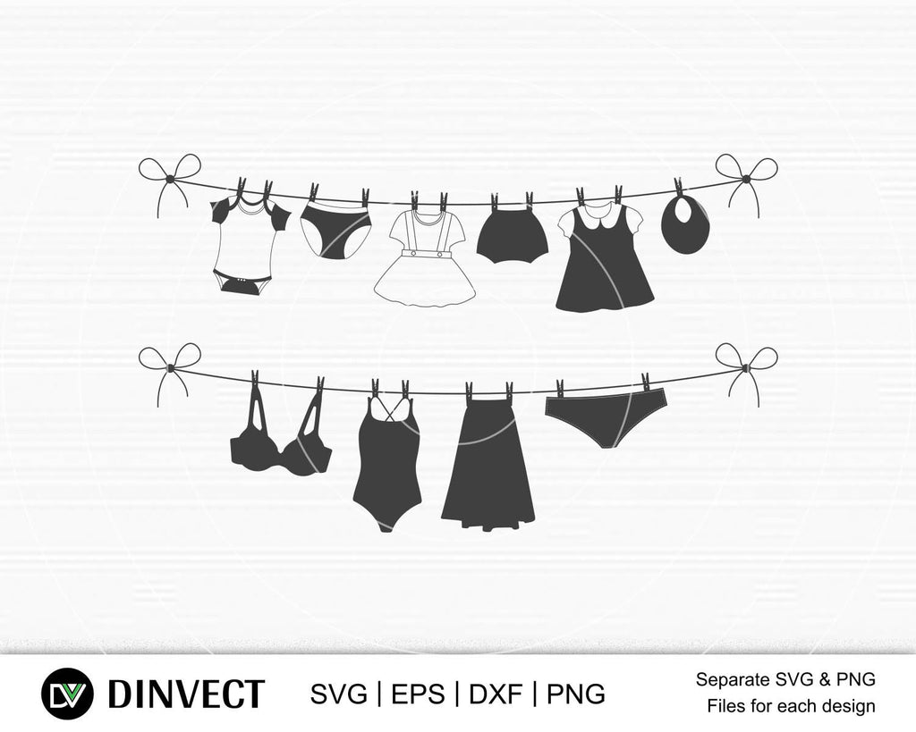 Clothesline silhouettes, Line of Clothes SVG, Clothesline SVG, Drying ...
