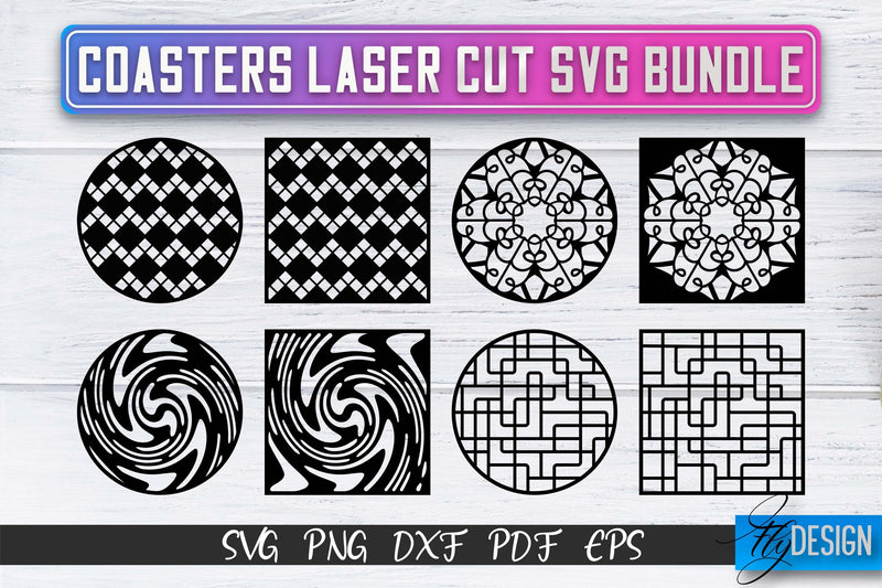 Coasters Laser Cut SVG Bundle | Laser Cut SVG - So Fontsy