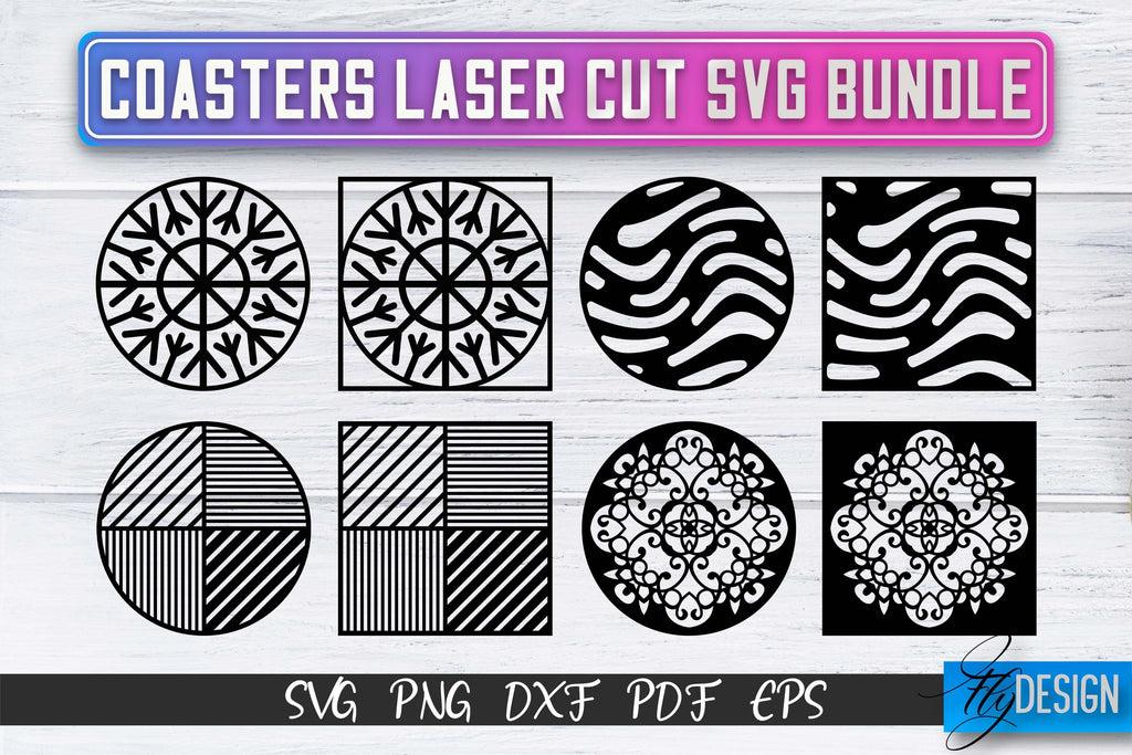 Coasters Laser Cut SVG Bundle | Laser Cut SVG - So Fontsy