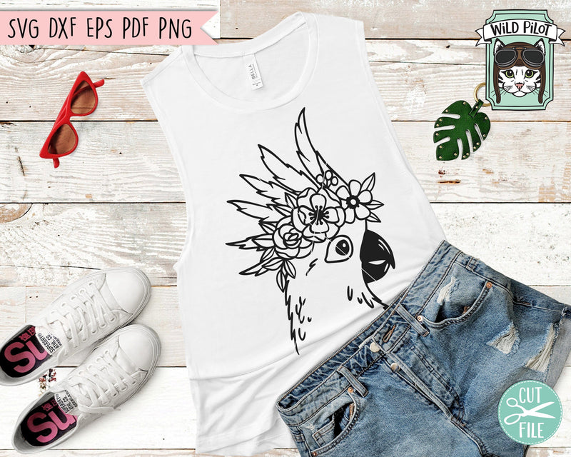 Cockatoo SVG File, Cockatoo with Flower Crown SVG, Cockatoo Cut File ...