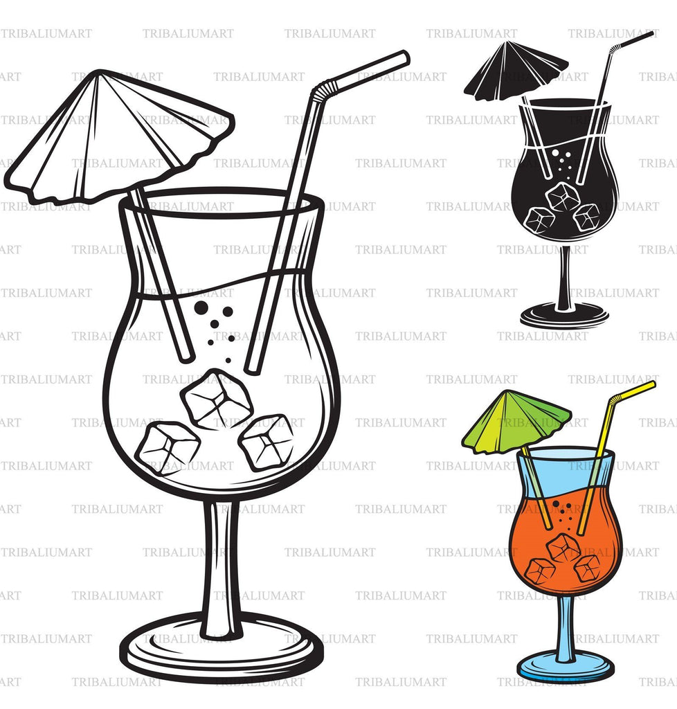Cocktail glass. Cut files for Cricut. Clip Art (eps, svg, pdf, png, dxf ...