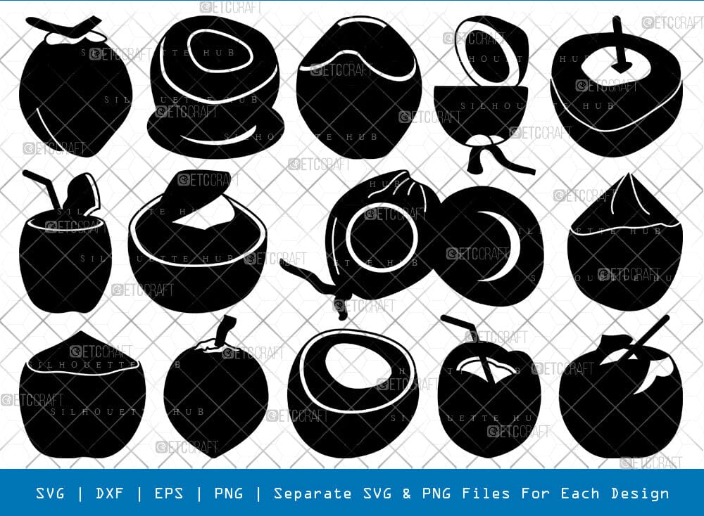 Coconut Silhouette, Coconut SVG, Summer Drink Svg, Coconut Drink Svg ...