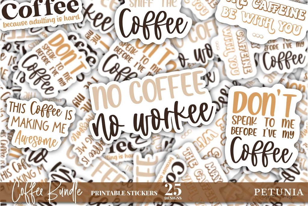 Coffee Sticker Bundle | Coffee Printable Sticker Pack - So Fontsy