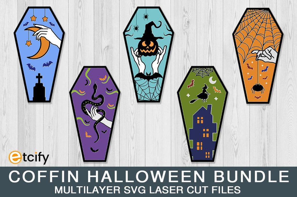 Coffin Bundle Multilayer SVG Laser Cut Files, Halloween Scary Coffin Box SVG Cut File, Coffin ...