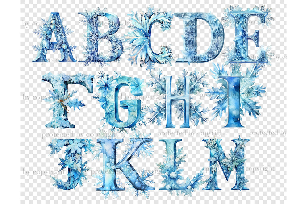 Cold Winter Alphabet Clipart | Invitation Wedding Alphabet - So Fontsy