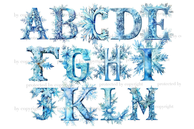 Cold Winter Alphabet Clipart | Invitation Wedding Alphabet - So Fontsy
