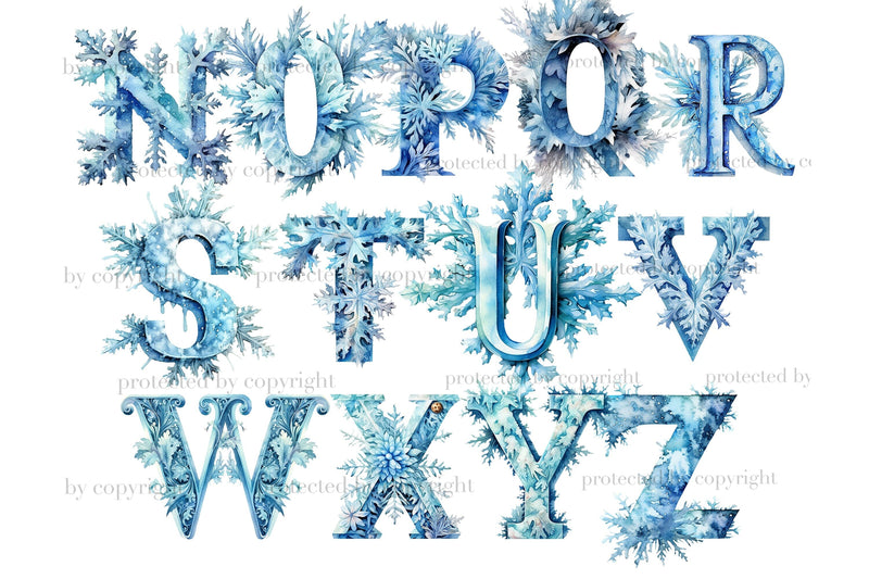 Cold Winter Alphabet Clipart | Invitation Wedding Alphabet - So Fontsy