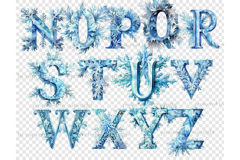 Cold Winter Alphabet Clipart | Invitation Wedding Alphabet - So Fontsy
