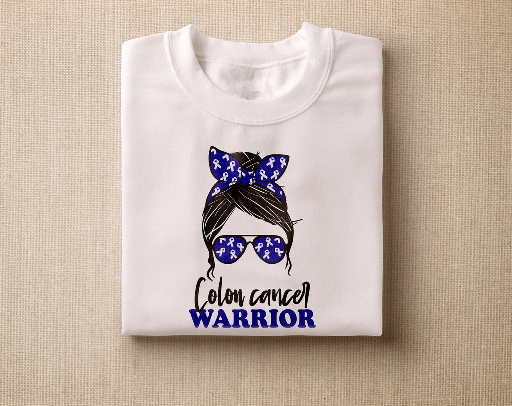 Colon Cancer Warrior SVG, Colon Cancer Messy Bun SVG, Blue Cancer SVG ...