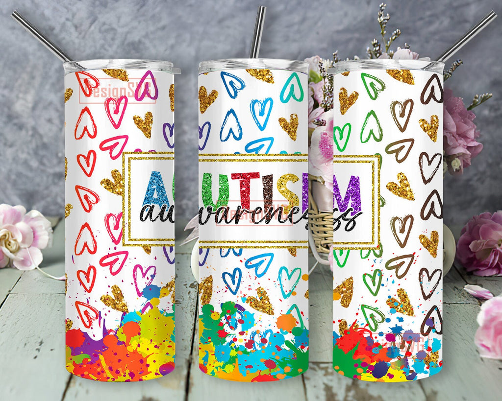 Color Autism Awareness 20oz Skinny Tumbler Png, Glitter Autism Tumbler ...