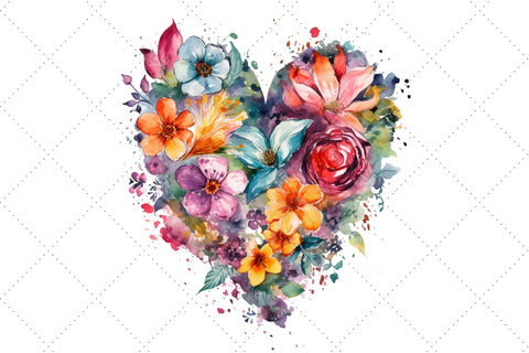 Colorful Floral Heart Watercolor Clipart Bundle, Sublimation, Floral ...