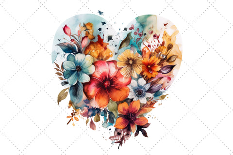 Colorful Floral Heart Watercolor Clipart Bundle, Sublimation, Floral ...