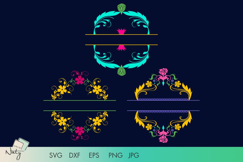 Colorful name split floral frames. - So Fontsy