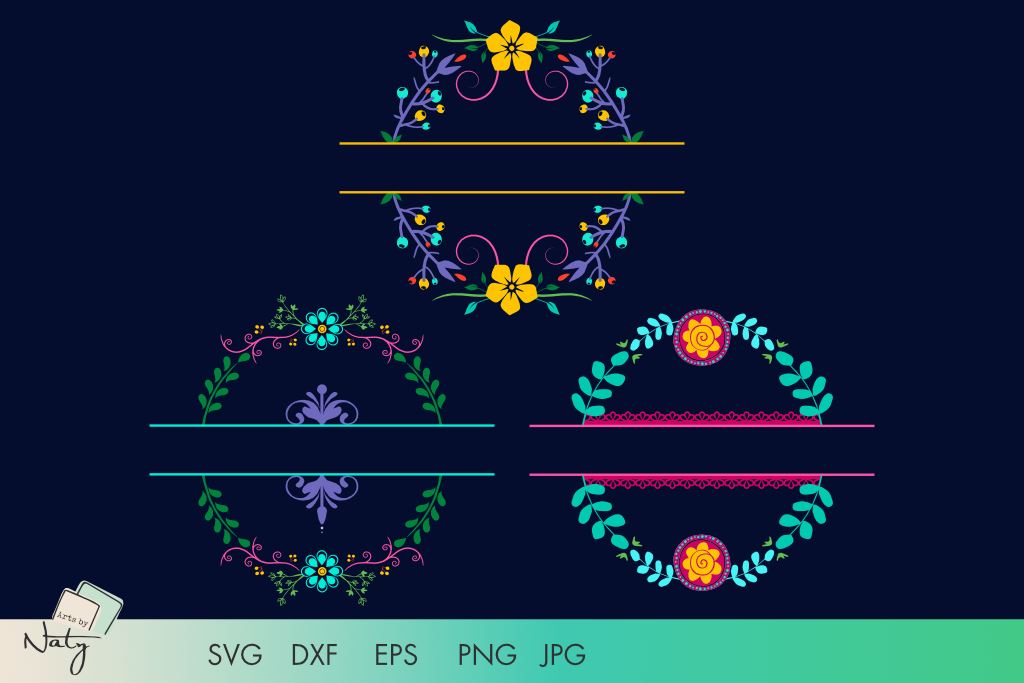 Colorful name split floral frames. - So Fontsy