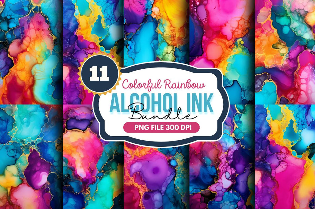 Colorful Rainbow Alcohol Ink Bundle - So Fontsy