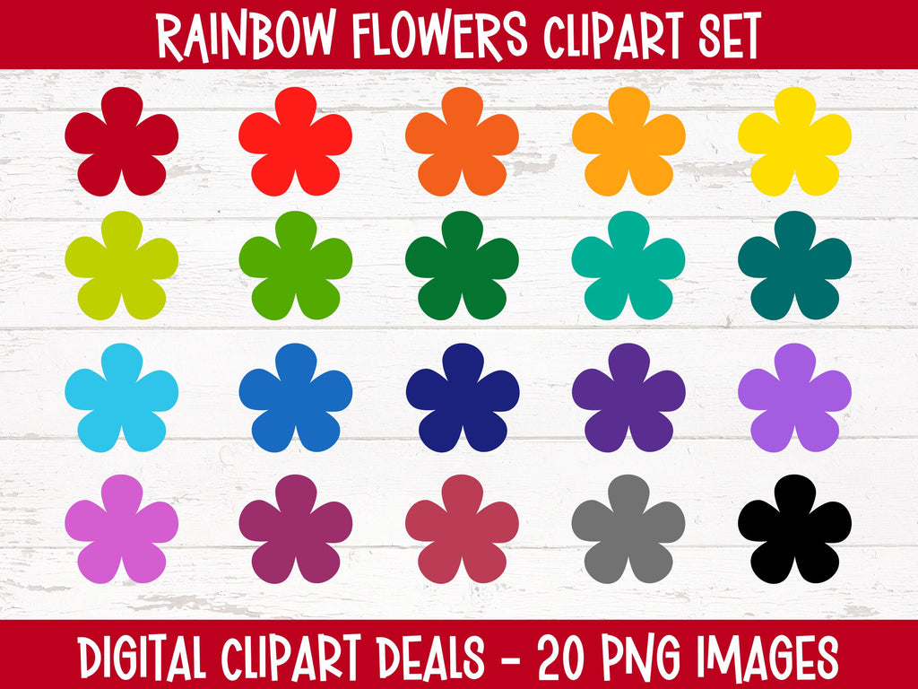 Colorful Rainbow Flowers Clipart - 20 PNGs for Crafters, DIY, Teachers ...