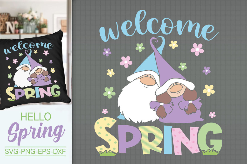 Colorful Spring Svg, Welcome Spring Svg, Spring Gnome Svg - So Fontsy