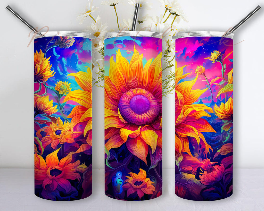 Colorful Sunflowers 20oz Skinny Tumbler Png, Tie Dye Colorful Sunflower ...
