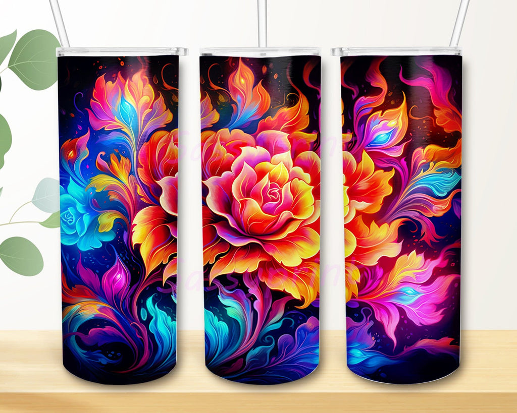 Colors Beautiful Flaming With Flowers 20oz Skinny Tumbler Sublimation ...