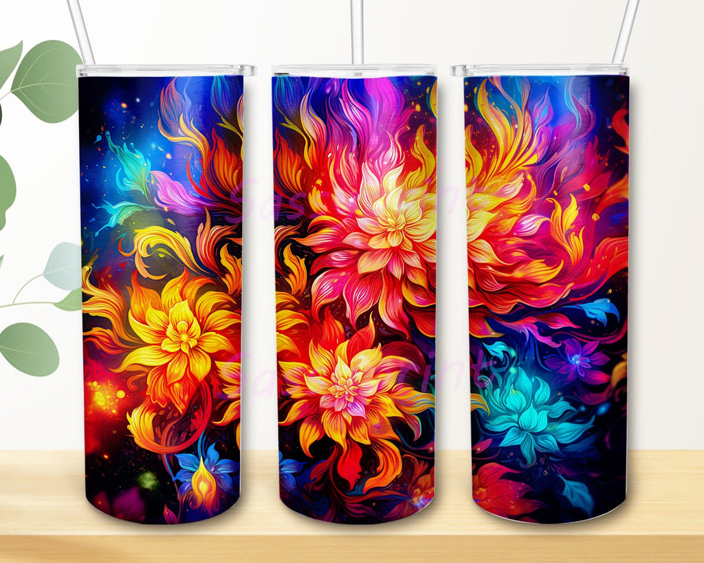 Colors Beautiful Flaming With Flowers 20oz Skinny Tumbler Sublimation ...