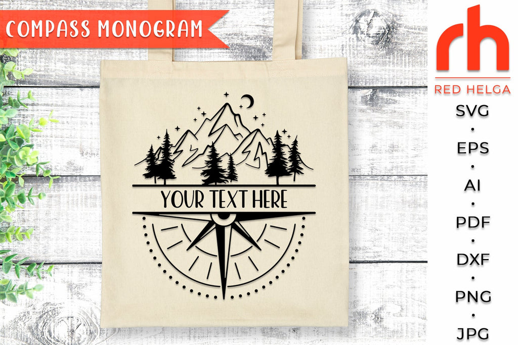 Compass Monogram SVG - Mountains Logo Cut File - So Fontsy