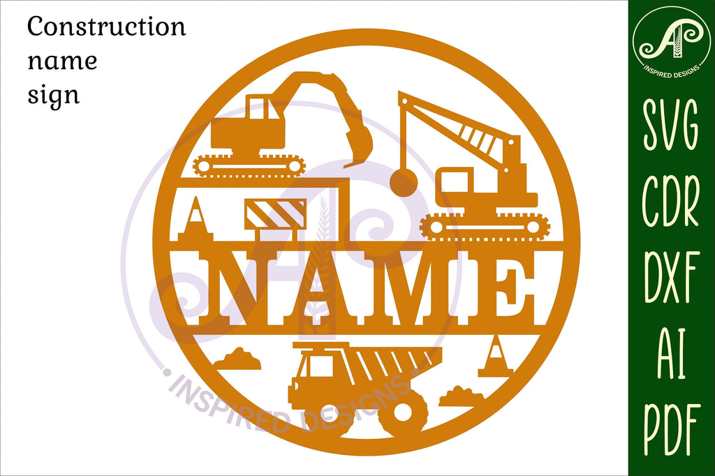 Construction name sign svg laser cut template - So Fontsy