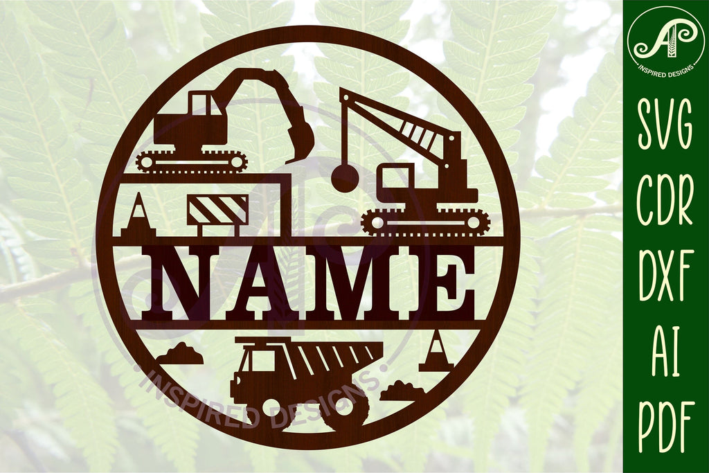 Construction name sign svg laser cut template - So Fontsy