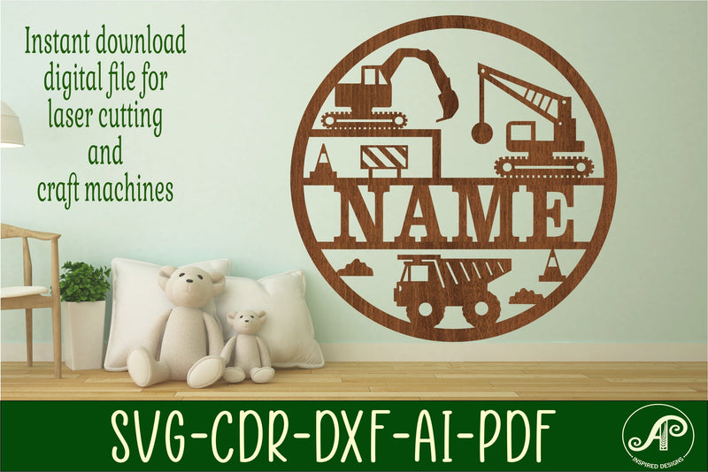 Construction name sign svg laser cut template - So Fontsy