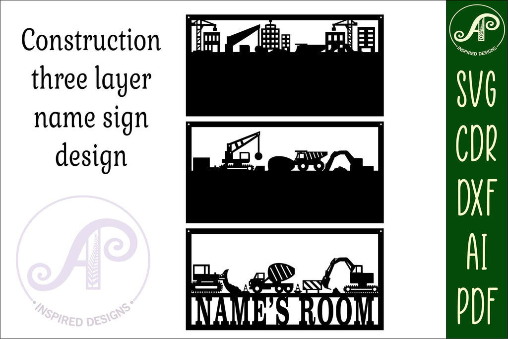 Construction scene name sign SVG 3 layer laser cut - So Fontsy