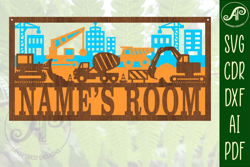 Construction scene name sign SVG 3 layer laser cut - So Fontsy