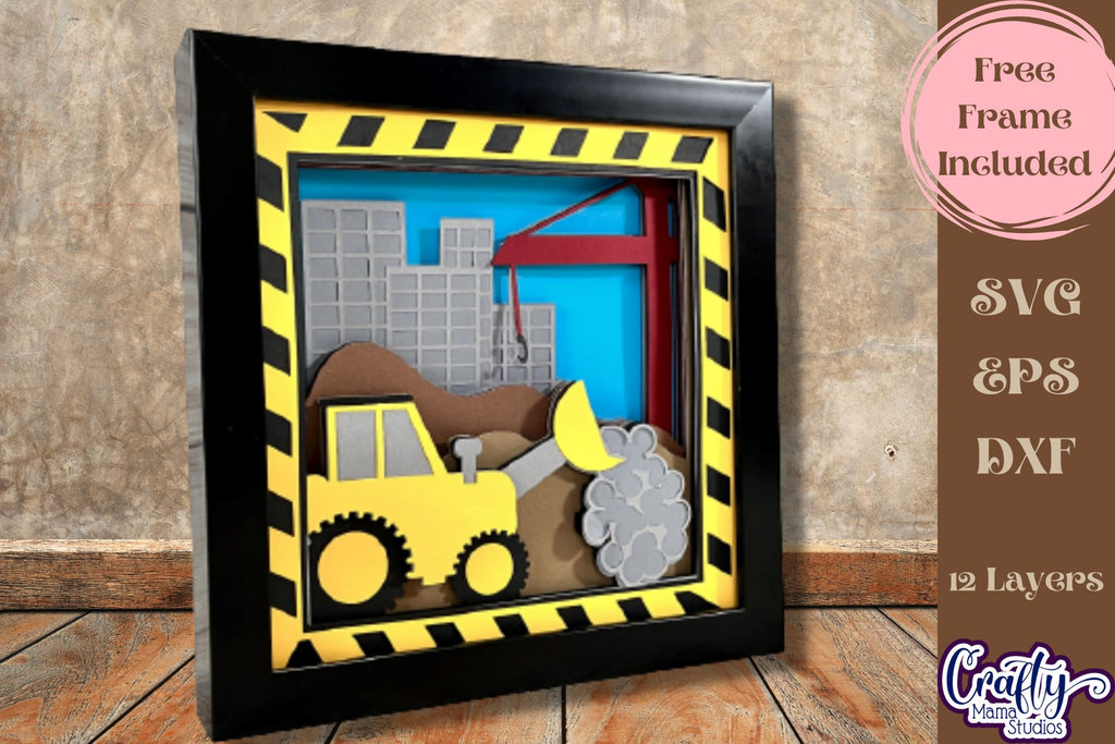 Construction Site 3D Layered Shadow Box Svg, Tractor Work - So Fontsy