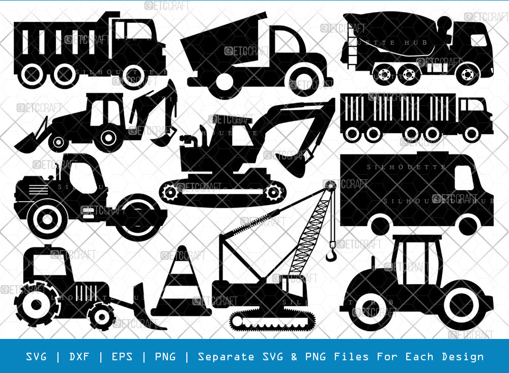 Construction Truck SVG Cut Files, Dump Truck Silhouette, Backhoe Svg ...