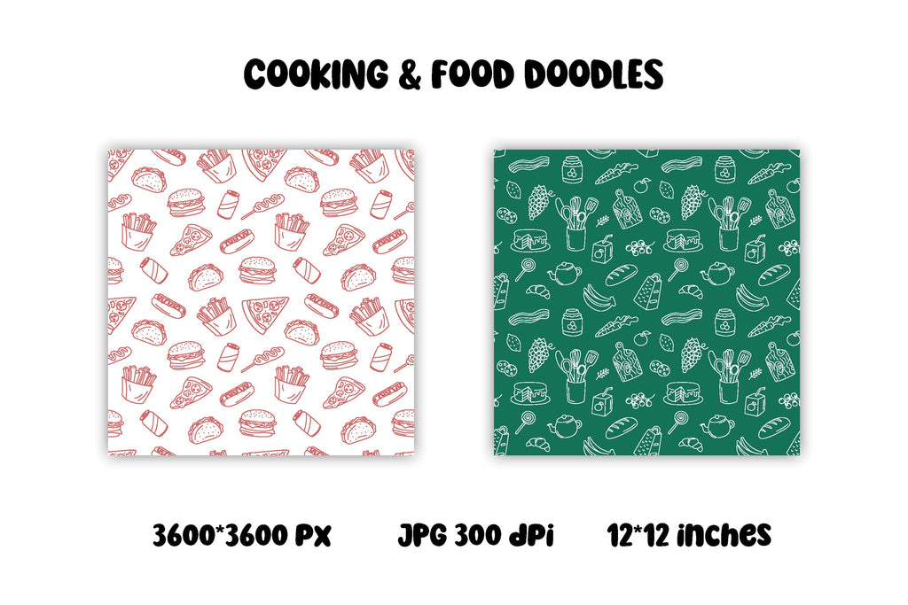 Cooking Food Digital Paper | JPG Doodle Patterns - So Fontsy