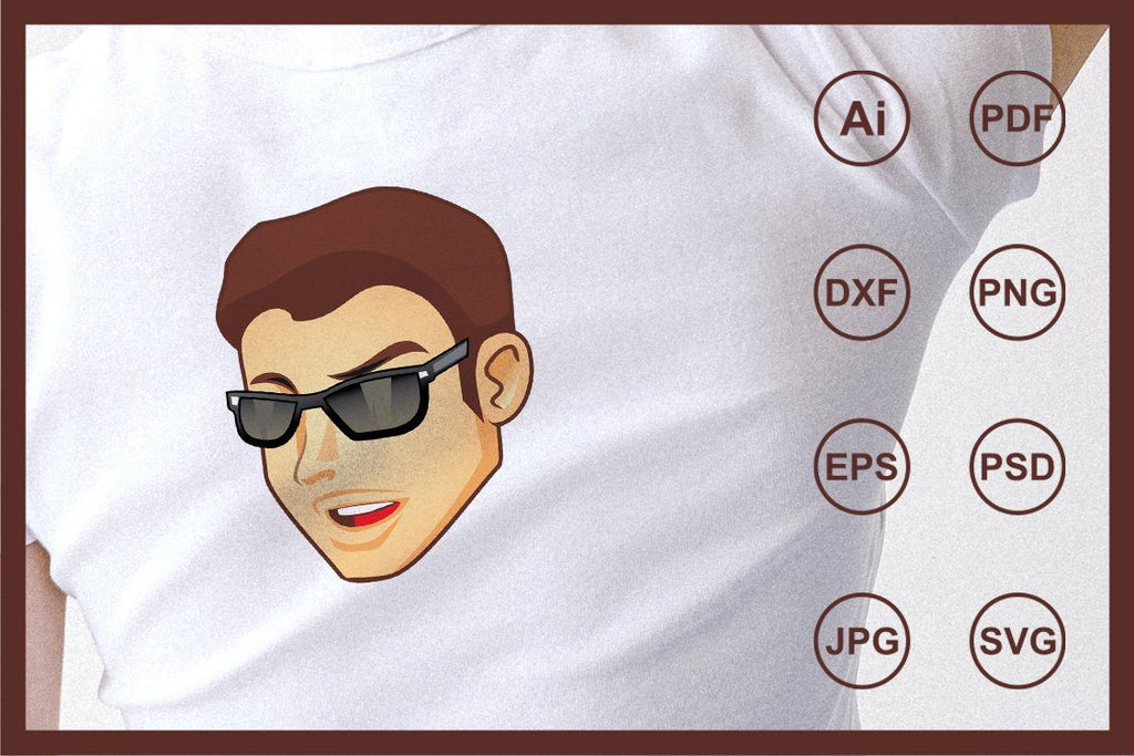 Cool guy head wearing sunglass design illustration - So Fontsy