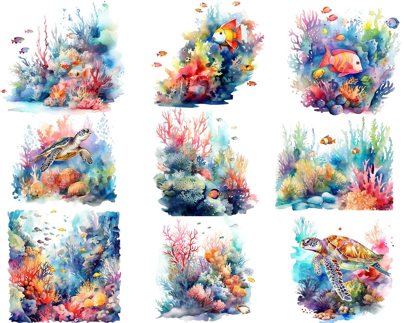 Coral Reef Watercolor, Underwater, Undersea, Ocean PNG - So Fontsy