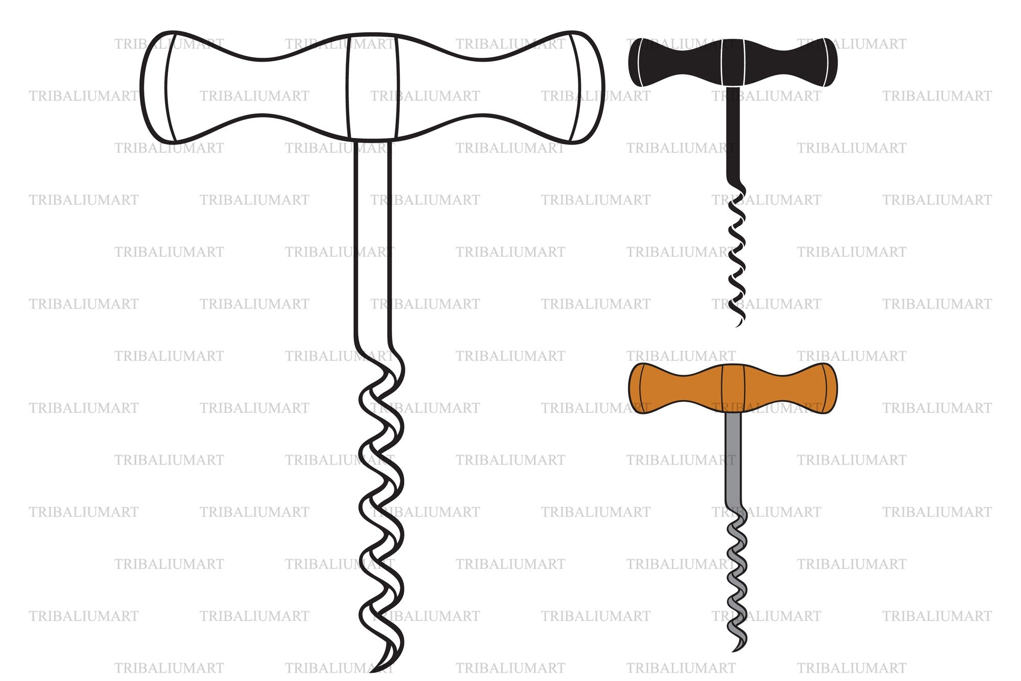Corkscrew. Cut files for Cricut. Clip Art silhouettes (eps, svg, pdf ...