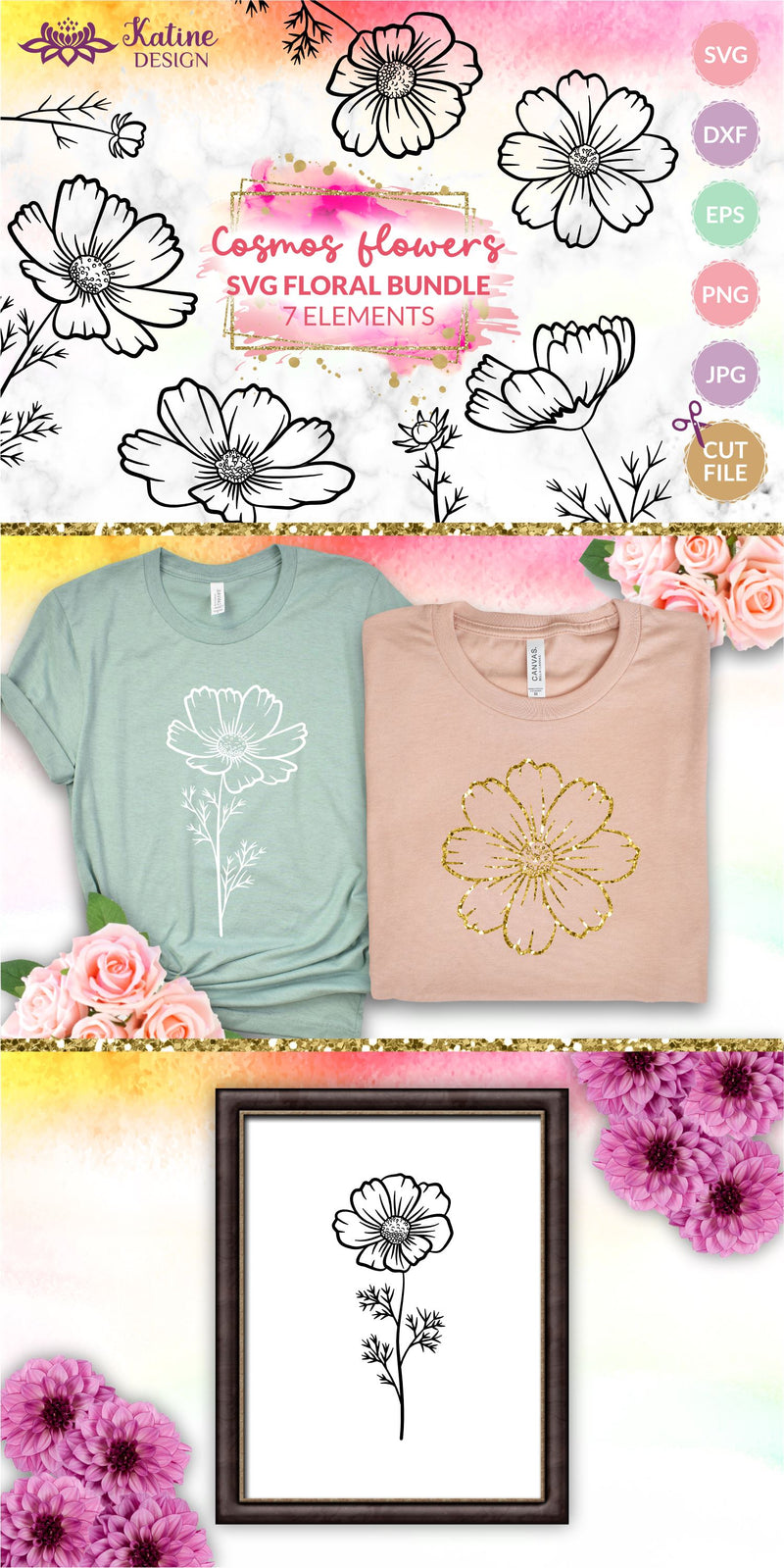 Cosmos Flower SVG, Birth Month Flower SVG, October Birth Flower SVG ...